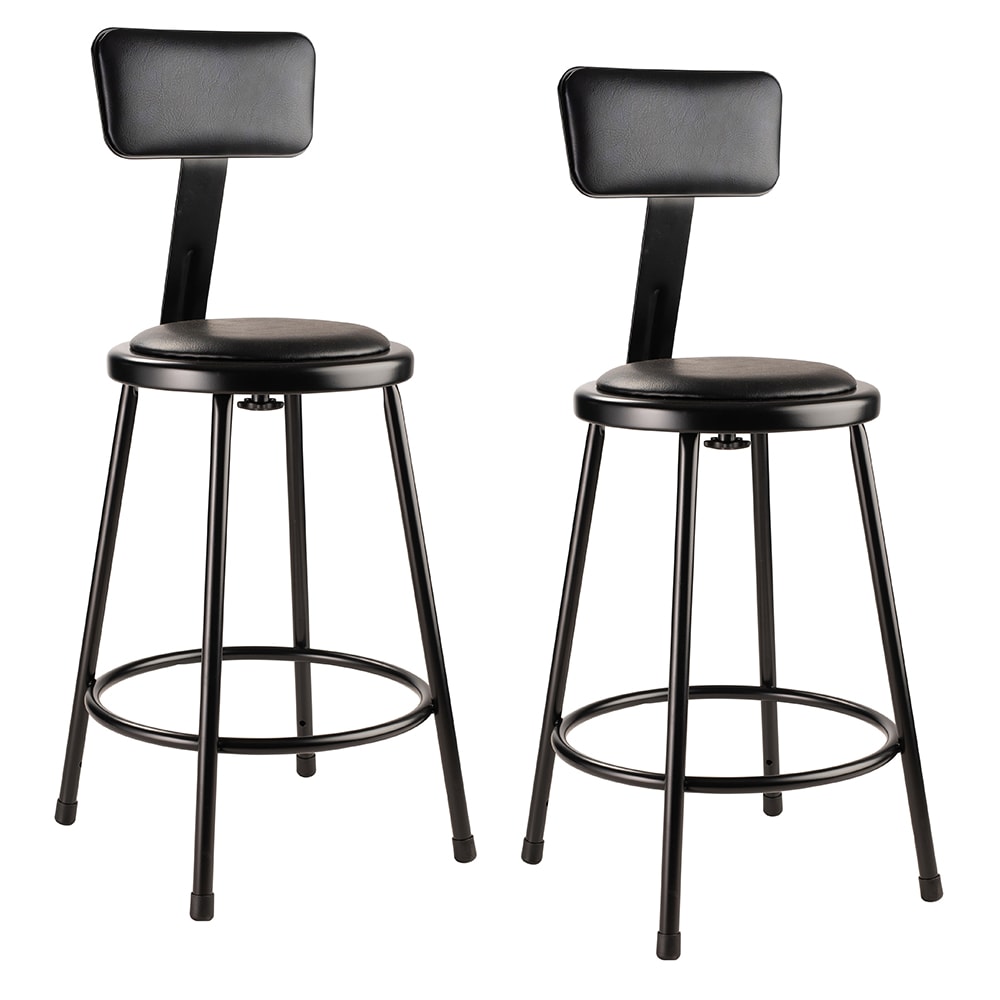 National Public Seating 6424B-10 Round Stool w/ Black Vinyl Padded Back ...
