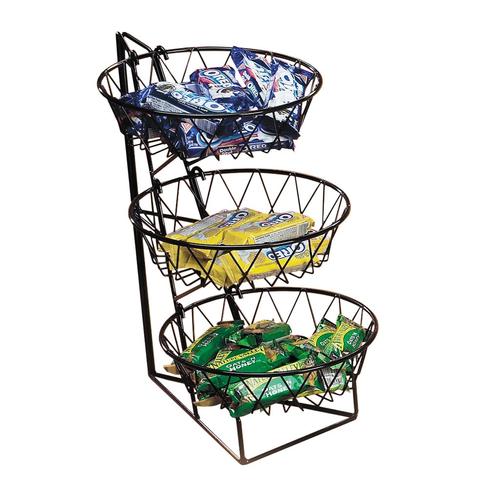 Cal-Mil 1292-3 3 Tier Display Rack w/ 12" Round Wire Baskets, Black Wire