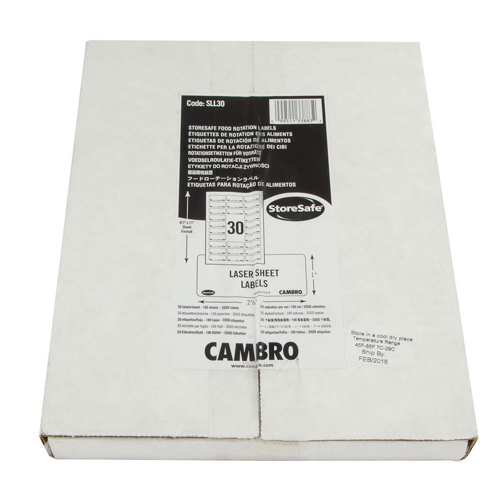 Cambro SLL30 StoreSafe® Rectangular Food Rotation Storage Labels - 1" x ...