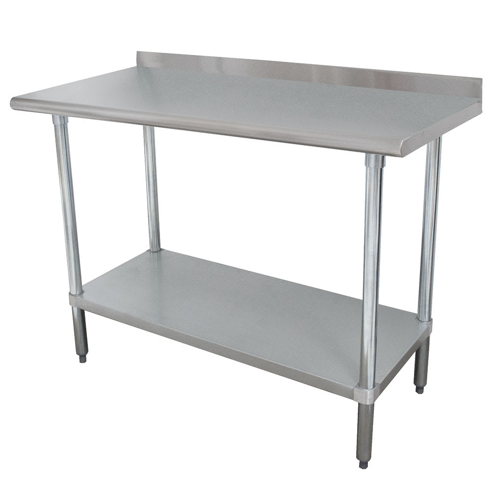 Advance Tabco FMSLAG 244 48 16 ga Work Table w Undershelf 304 Series Stainless Steel Top 1 1 2 Backsplash