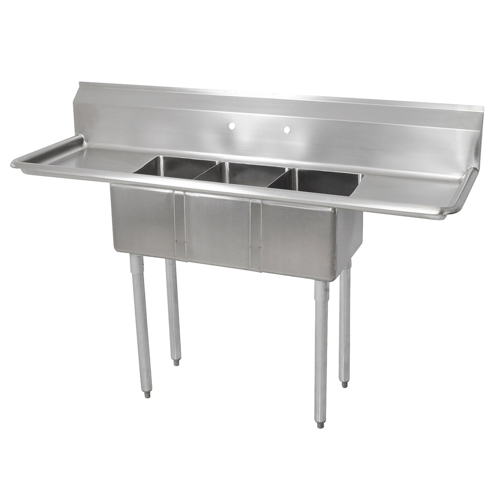 John Boos E3S8-1014-10T15 60" 3 Compartment Sink w/ 10"L x 14"W Bowl ...