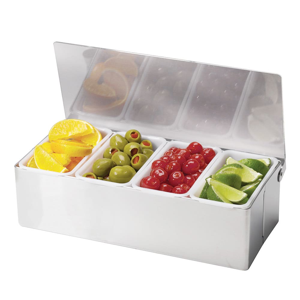 Tablecraft H1604 (4) Compartment Bar Garnish Tray - Flat Hinged Lid