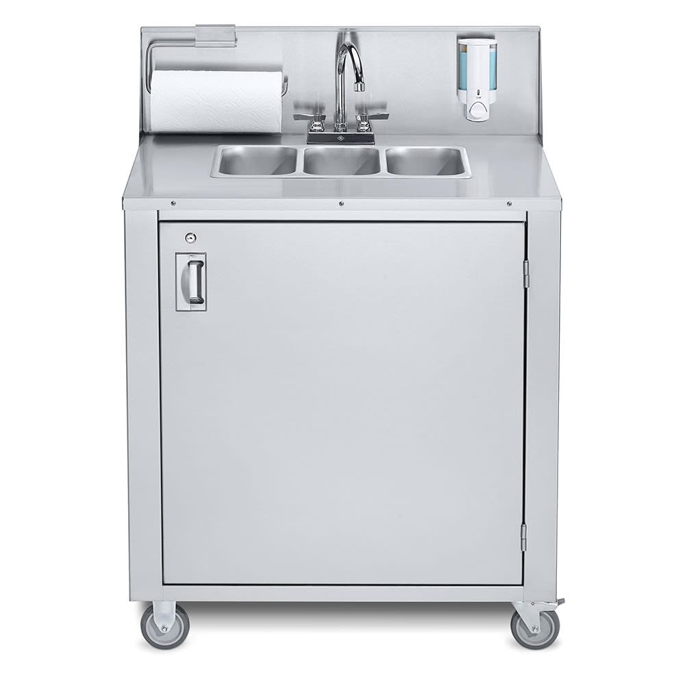 Crown Verity CV-PHS-3C 38 1/3"H Portable Sink w/ (3) 5"D Bowls, Soap ...