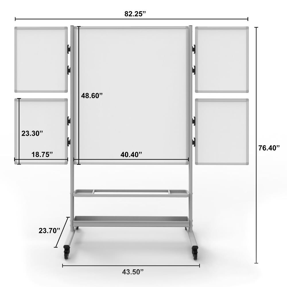 Luxor 40 2/5" x 48 3/5" Double Sided Mobile Whiteboard w/ (4) Small ...