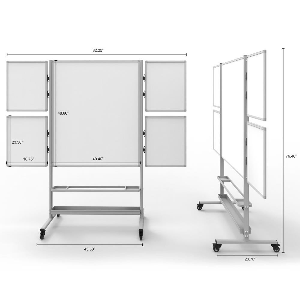Luxor 40 2/5" x 48 3/5" Double Sided Mobile Whiteboard w/ (4) Small ...