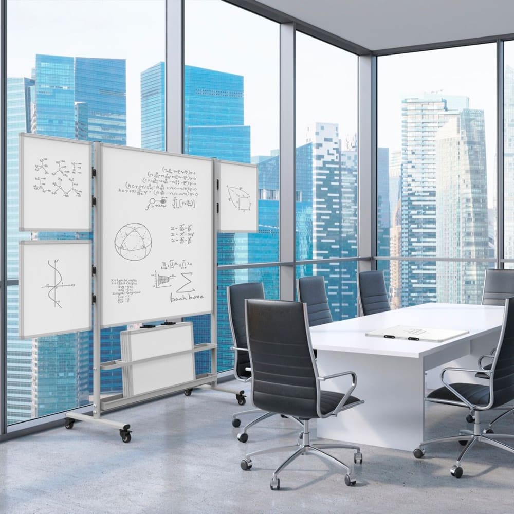 Luxor 40 2/5" x 48 3/5" Double Sided Mobile Whiteboard w/ (4) Small ...