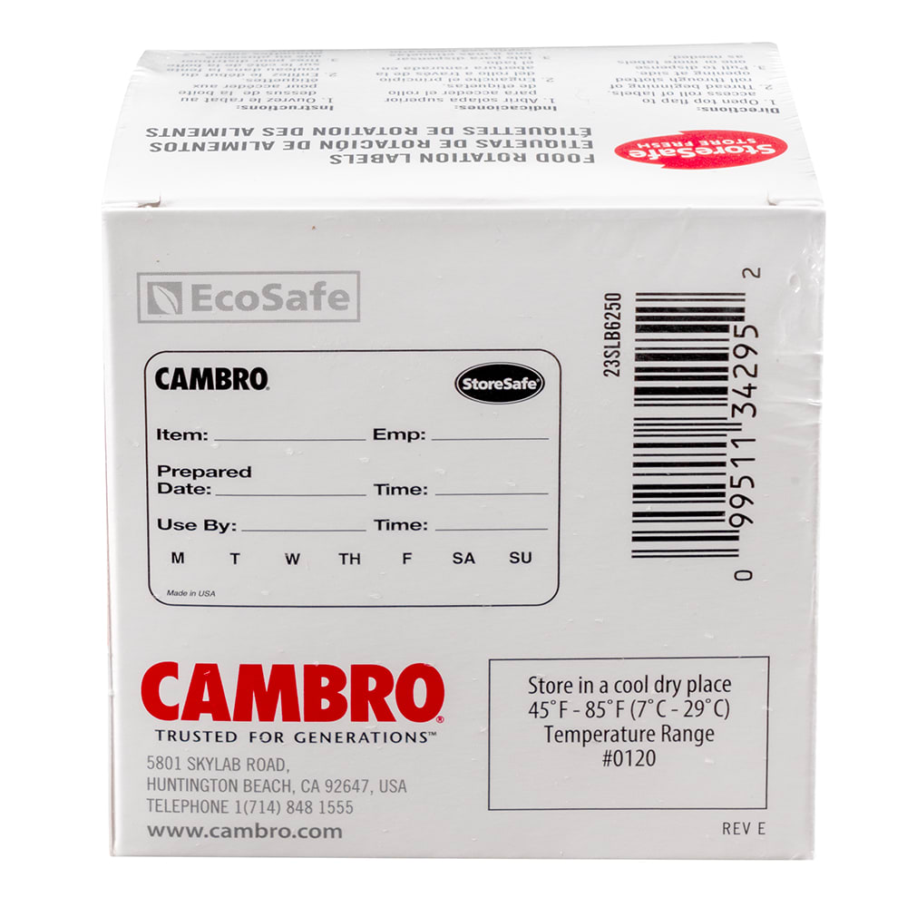 Cambro 23SLB6250 StoreSafe® Rectangular Food Rotation Storage Labels ...