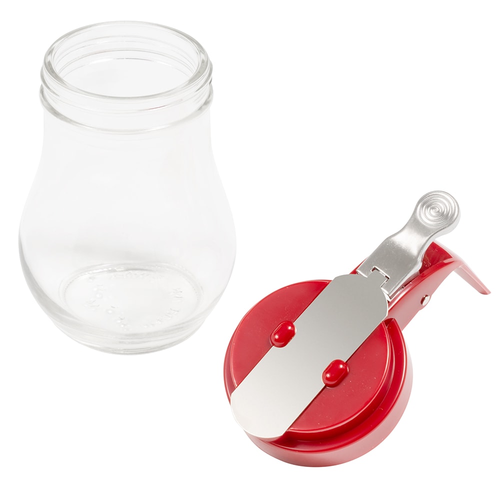 Tablecraft 406RE 6 oz Teardrop Dripcut Server - Glass, Red ABS Top