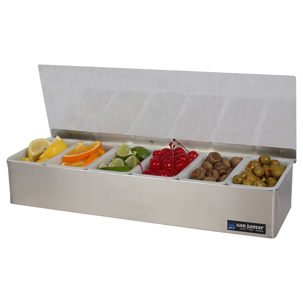 San Jamar B4186L (6) Compartment Bar Garnish Tray - Flat Hinged Lid