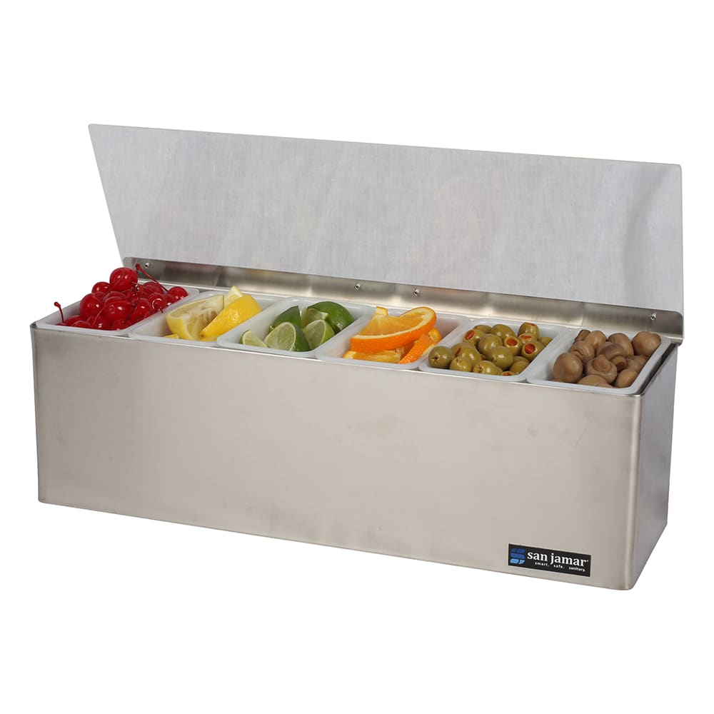 San Jamar B6186L (6) Compartment Bar Garnish Tray - Flat Hinged Lid