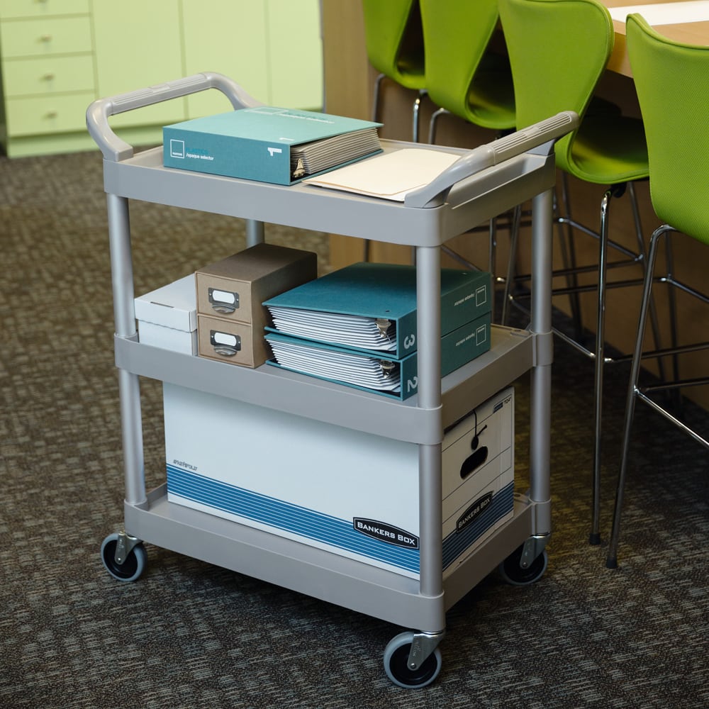 Rubbermaid FG342488PLAT 3 Level Polymer Utility Cart w/ 200 lb Capacity ...