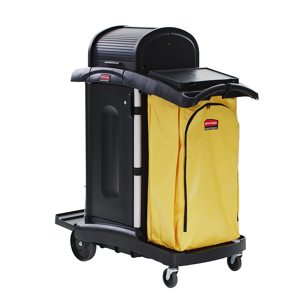 Rubbermaid FG9T7500 BLA Janitor Cart w/ Dome Top, Black/Yellow