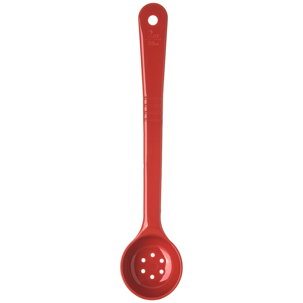 Carlisle 2 oz Perforated Portion Spoon - Long Handle, Poly, Red (396105)