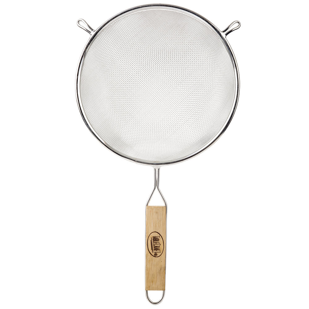 Tablecraft 88 8" Tinned Medium Mesh Strainer w/ Wooden Handle, Single