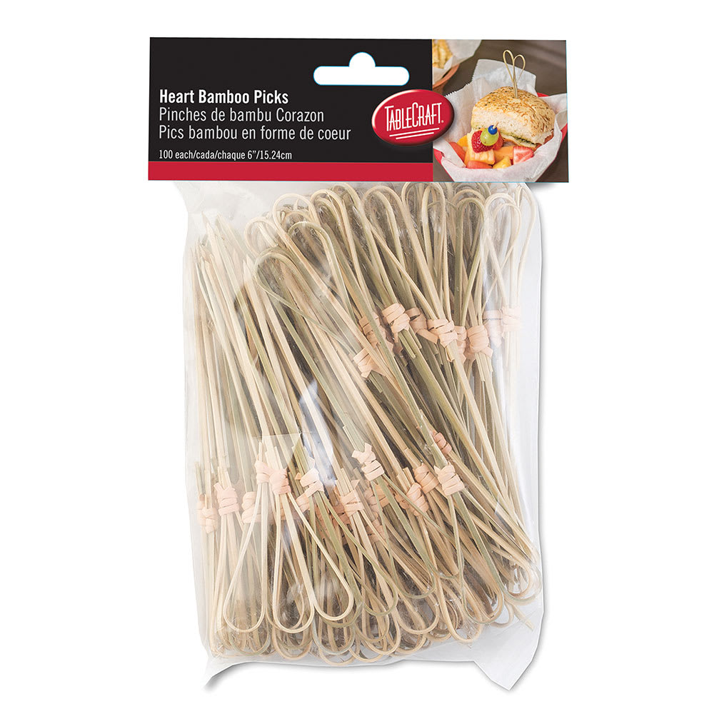 Tablecraft BAMH45 4 1/2" Bamboo Heart Looped Pick