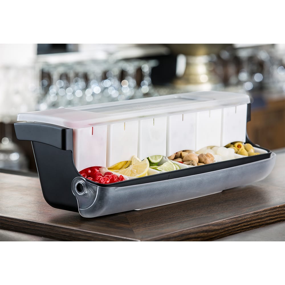 Tablecraft BCD6000 (6) Compartment Bar Garnish Tray - Flat Hinged Lid