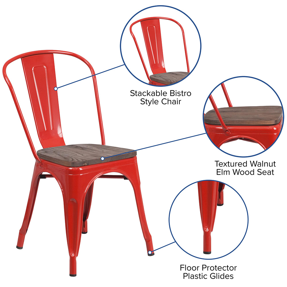 Flash Furniture CH-31230-RED-WD-GG Stacking Side Chair w/ Vertical Slat ...