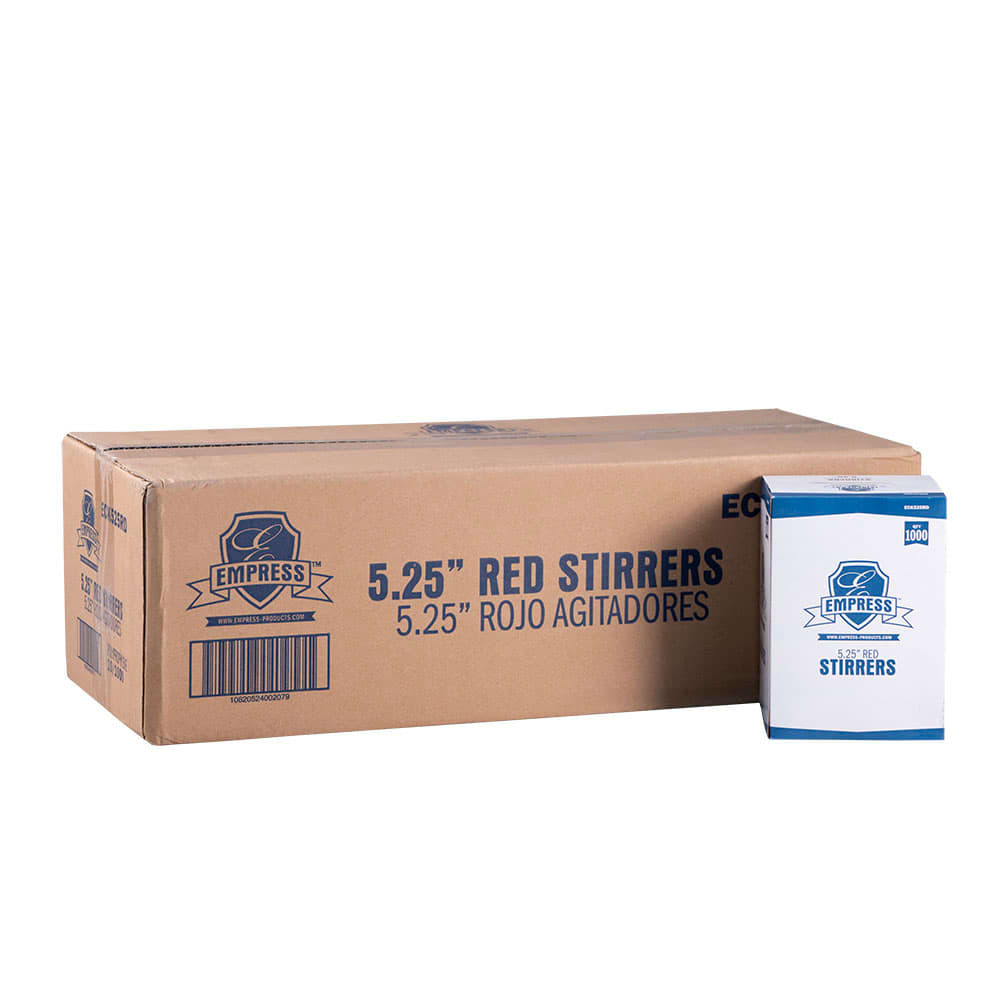 Empress ECK525RD (43242) 5 1/4" Cocktail Straw/Stirrer - Unwrapped, Red