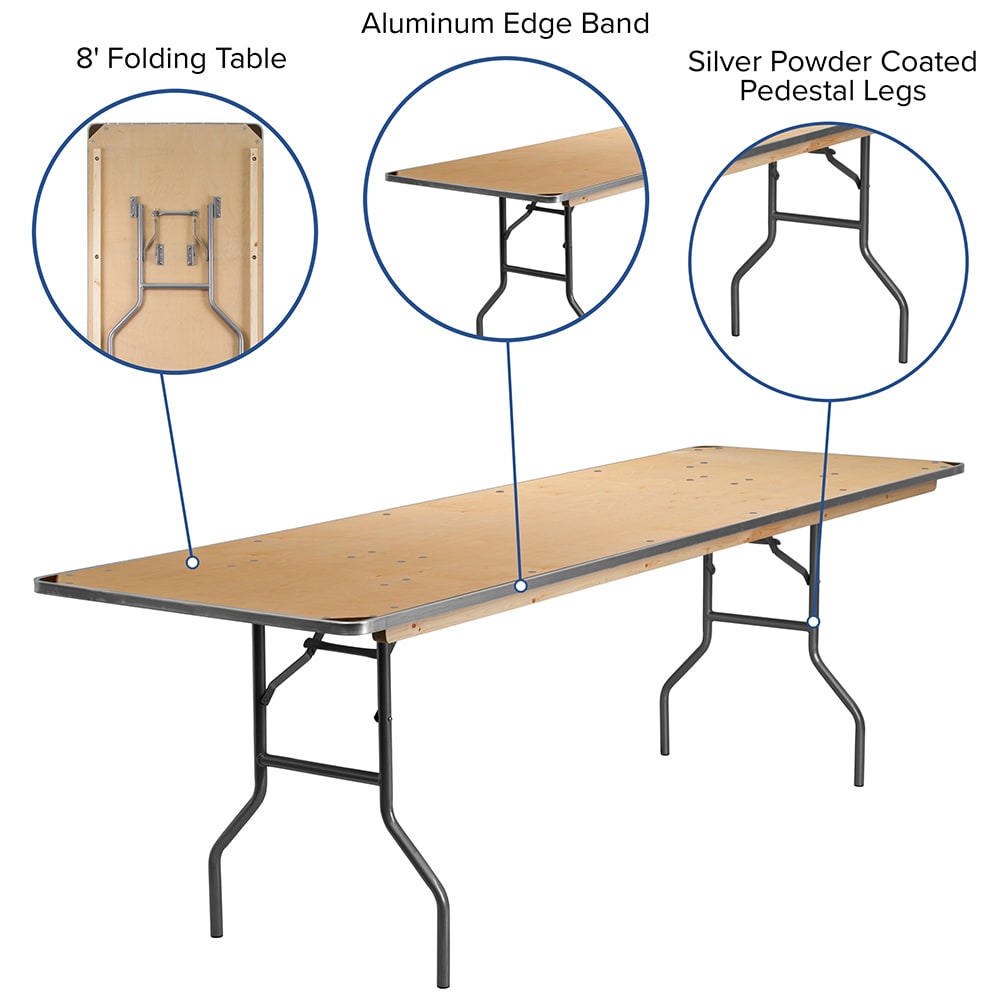 Flash Furniture XA-3096-BIRCH-M-GG Rectangular Folding Banquet Table w ...