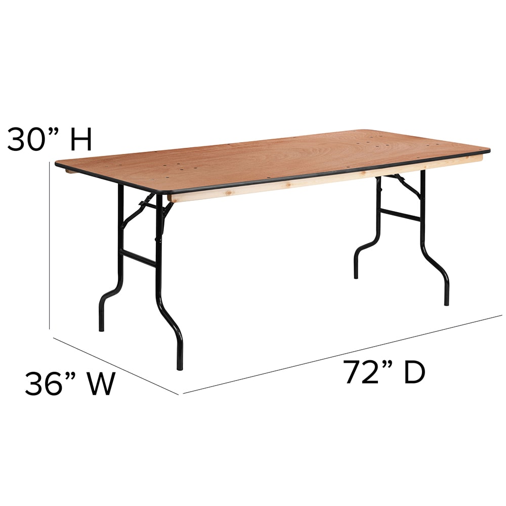 Flash Furniture XA-3672-P-GG Rectangular Folding Banquet Table w/ Hardwood Top - 72"W x 36"D x 30"H
