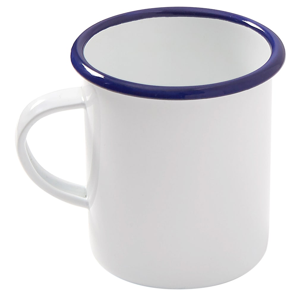 American Metalcraft EWM16 16 oz Enamelware Mug - White w/ Blue Rim