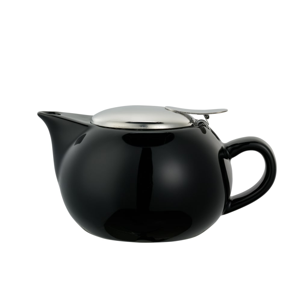 Service Ideas 10 oz Teapot w/ Lid, Infuser Basket, Black Ceramic (TPC10BL)