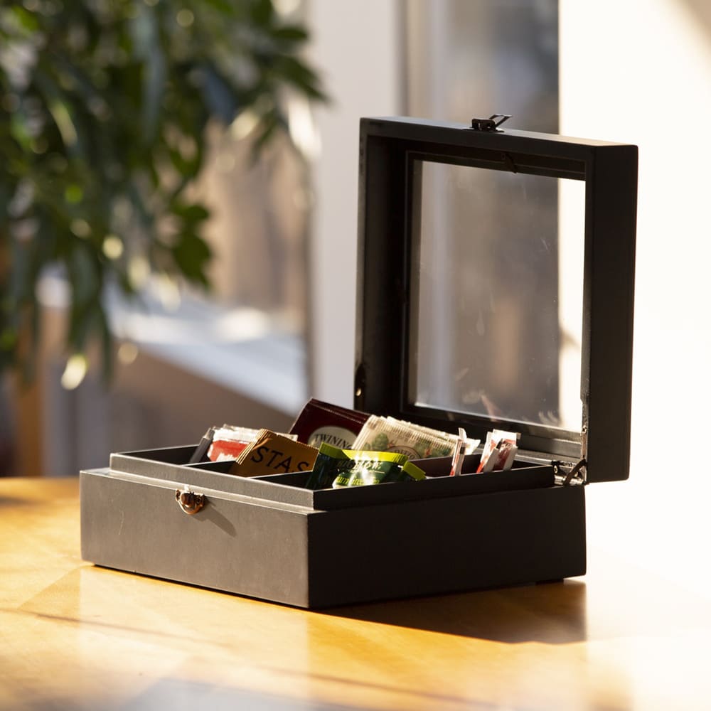 Service Ideas Tea Box w/ 6 Compartments, 8 1/4 x 7 1/4", Beechwood (TB006)