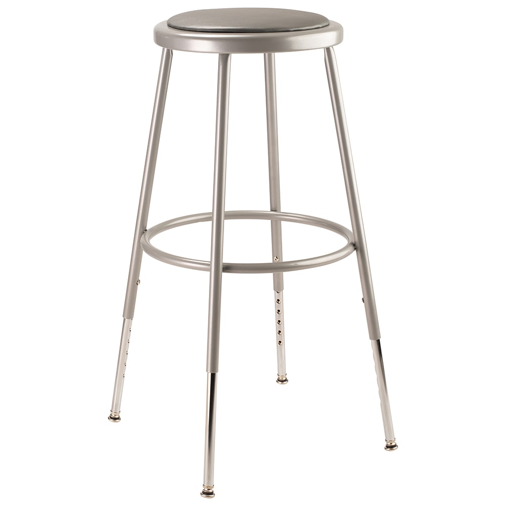 National Public Seating 6424H Round Backless Stool w/ Gray Vinyl Padded ...