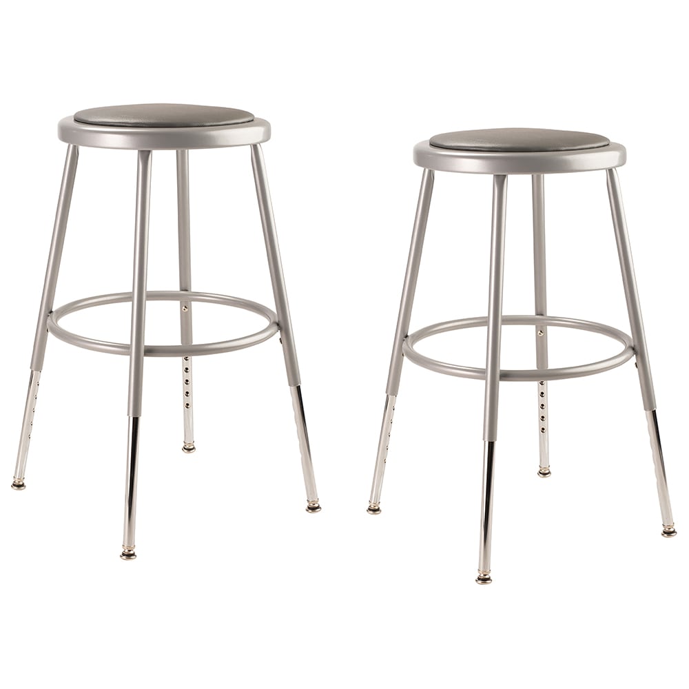National Public Seating 6424H Round Backless Stool w/ Gray Vinyl Padded ...