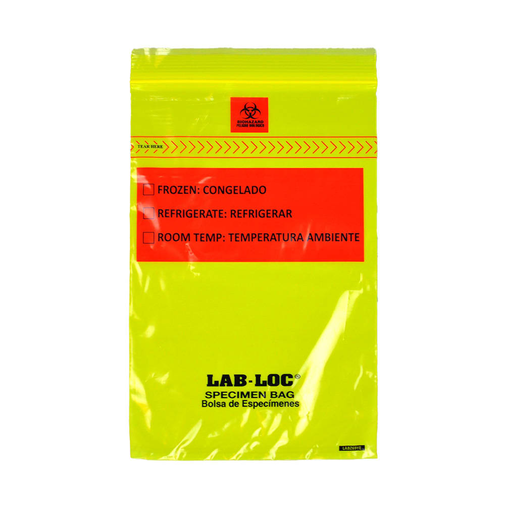 LK Packaging LABZ69YE Lab-Loc® Specimen Bags w/ Removable Biohazard ...