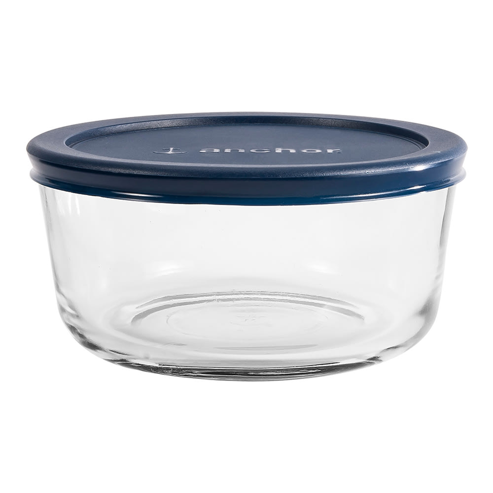 Anchor Hocking 4 Cup Round Glass Food Storage Container w/ Blue Lid ...