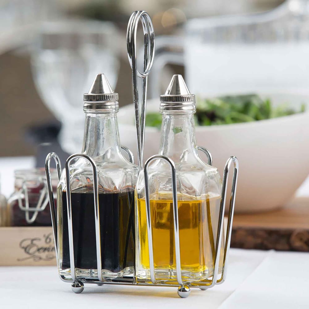 Tablecraft 600 6 oz Cruet w/ Stainless Steel Top - Glass, Clear