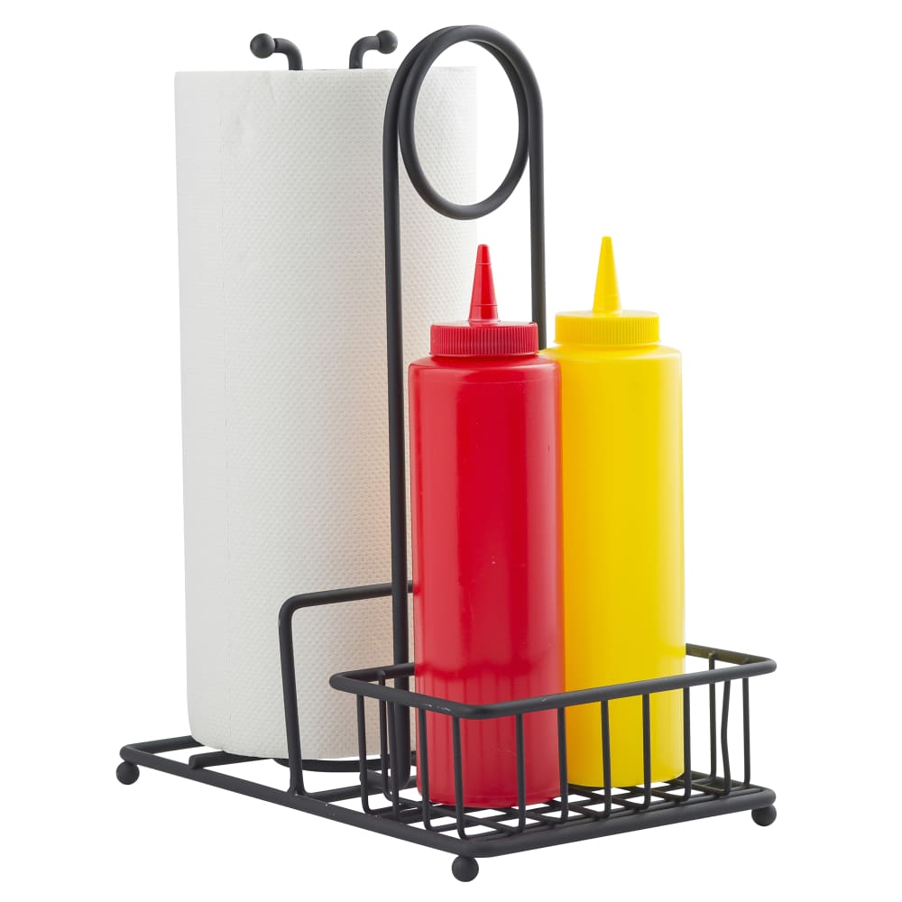 Tablecraft 10263 2 Compartment Rectangular Condiment Caddy - Steel, Black