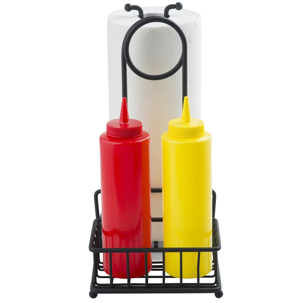 Tablecraft 10263 2 Compartment Rectangular Condiment Caddy - Steel, Black