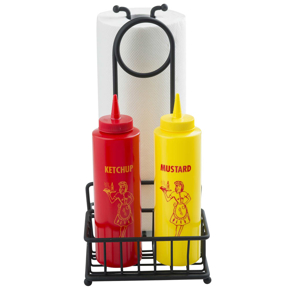 Tablecraft 10263 2 Compartment Rectangular Condiment Caddy - Steel, Black