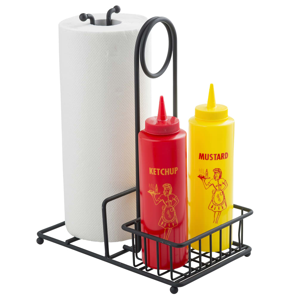 Tablecraft 10263 2 Compartment Rectangular Condiment Caddy - Steel, Black