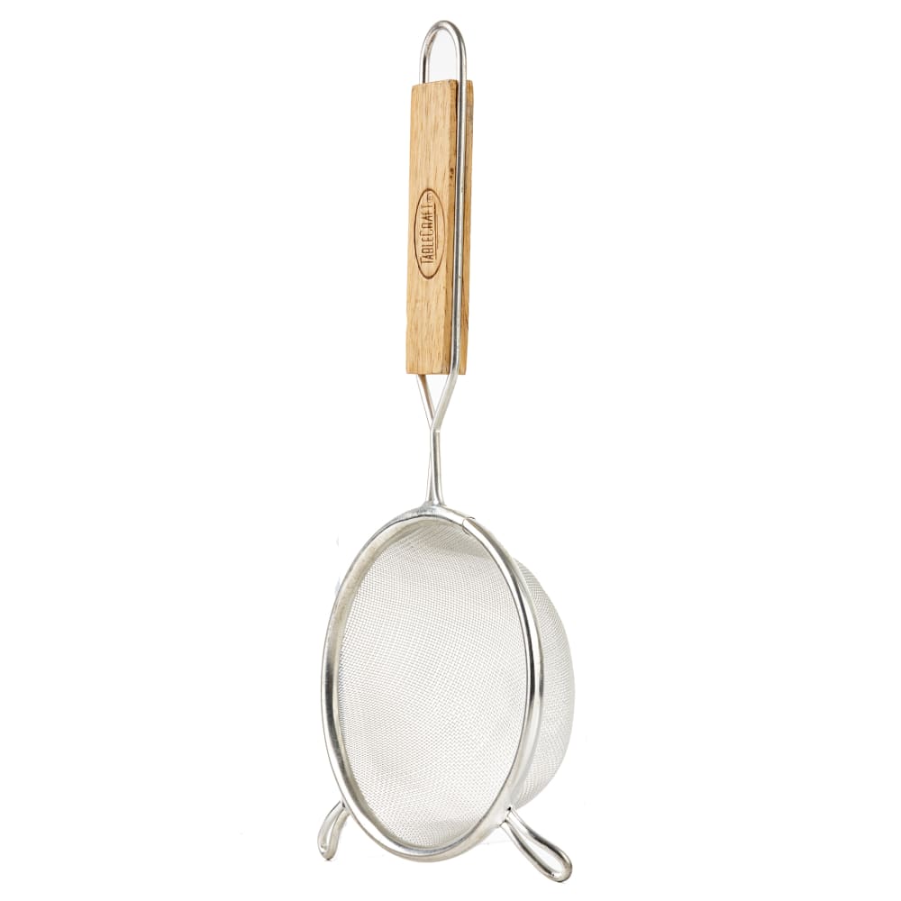 Tablecraft 90 4 3/4" Tinned Fine Mesh Strainer w/ Wooden Handle