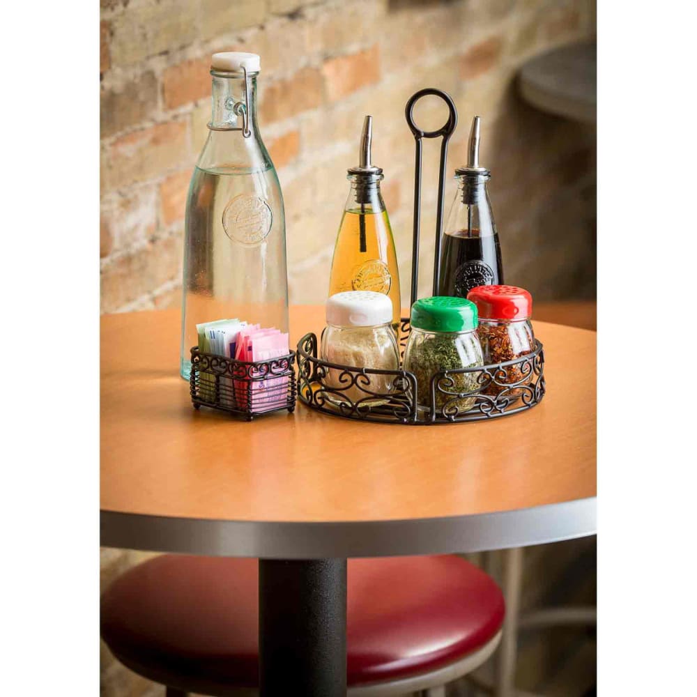 Tablecraft BK2780 Round Condiment Caddy - Metal, Black