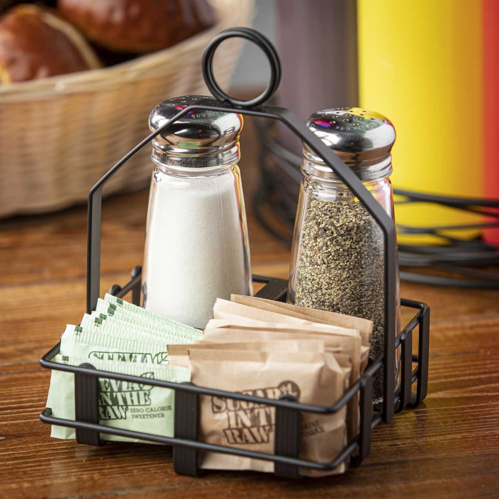 Tablecraft 609RBK 2 Compartment Rectangular Condiment Caddy - Metal ,Black