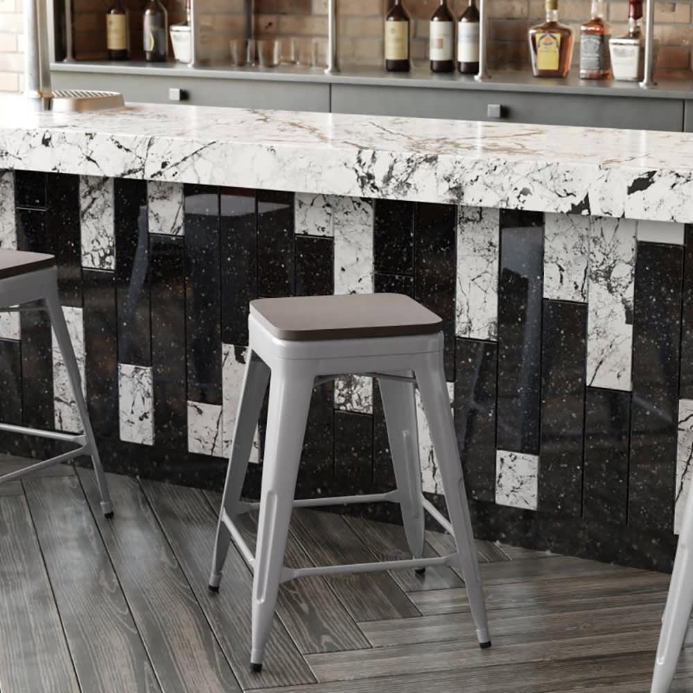 Flash Furniture CH-31320-24-SIL-PL2G-GG Counter Height Backless Stool w ...