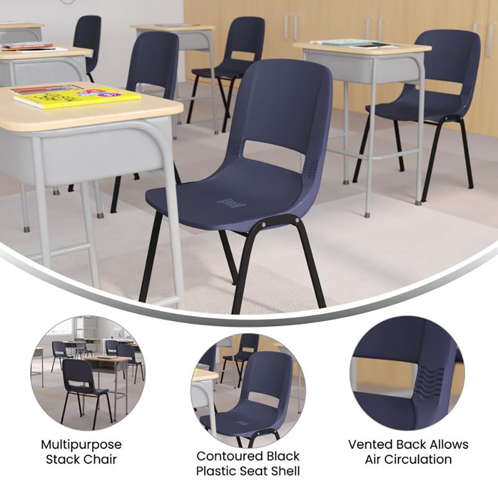 Flash Furniture RUT-16-PDR-NAVY-GG Stacking Student Shell Chair - Navy ...