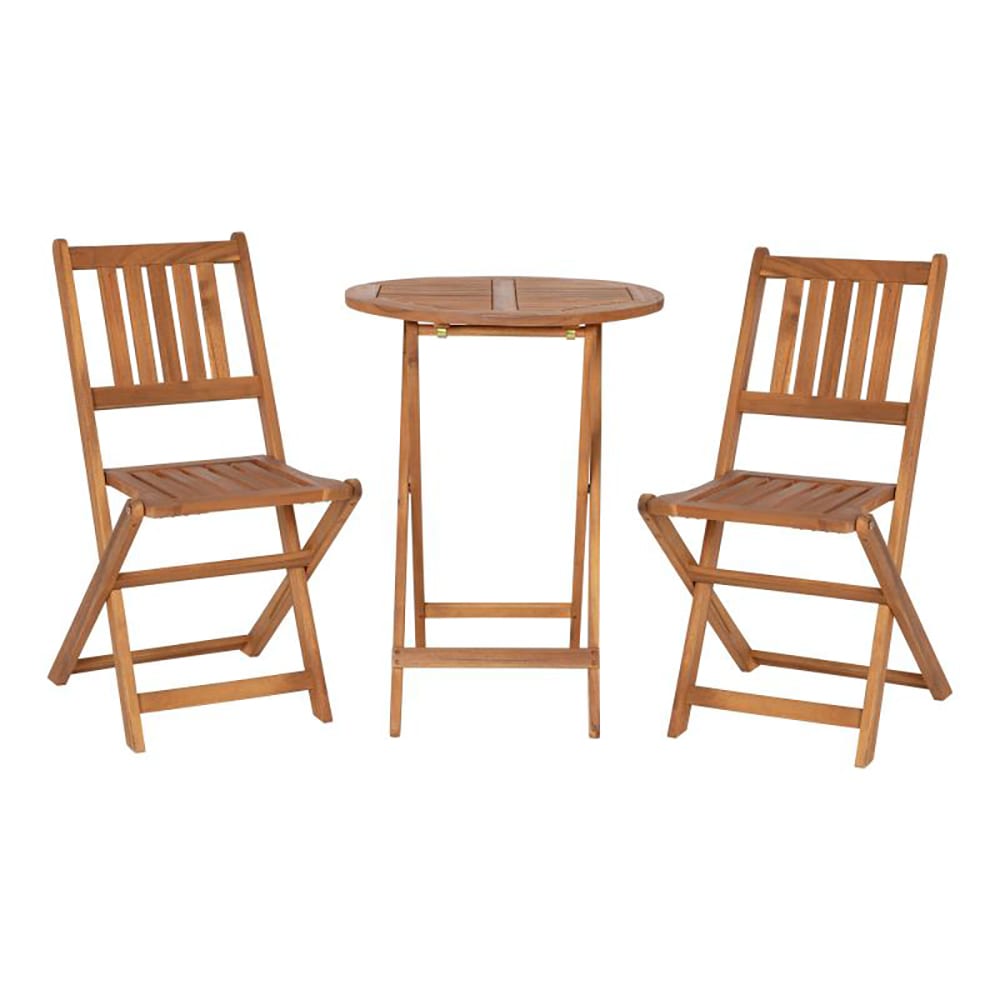Flash Furniture THB-S4460-NAT-GG 23 1/2" Round Folding Patio Table & (2) Slatted Folding Chair ...