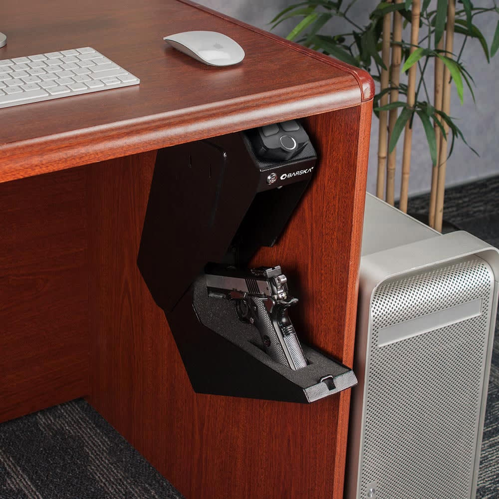 Barska Handgun Desk Safe w/ Fingerprint Lock - Steel, Black (AX13092)