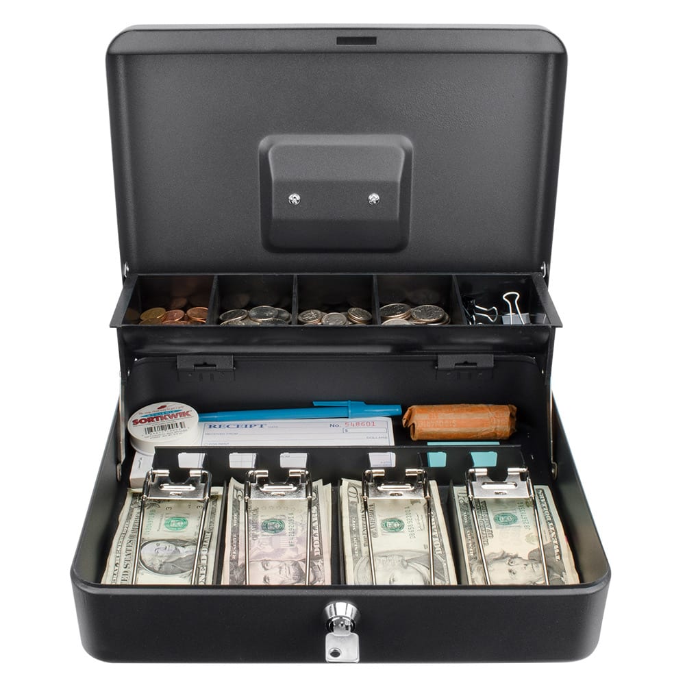 Barska Cash Box w/ Key Lock - (5) Compartment Tray, Steel, Black (CB13054)