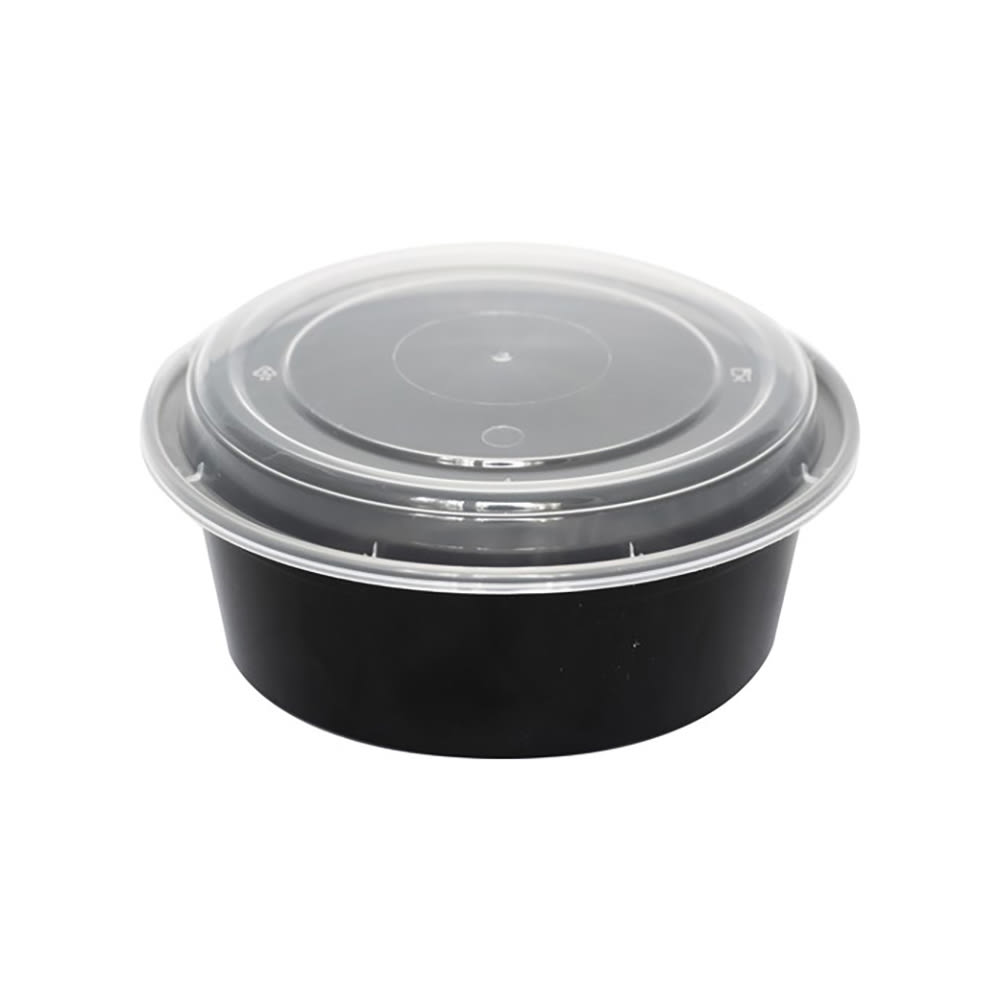 ITI 32 oz Round To Go Container w / Lid -Plastic, Black (TG-PP-32-R)