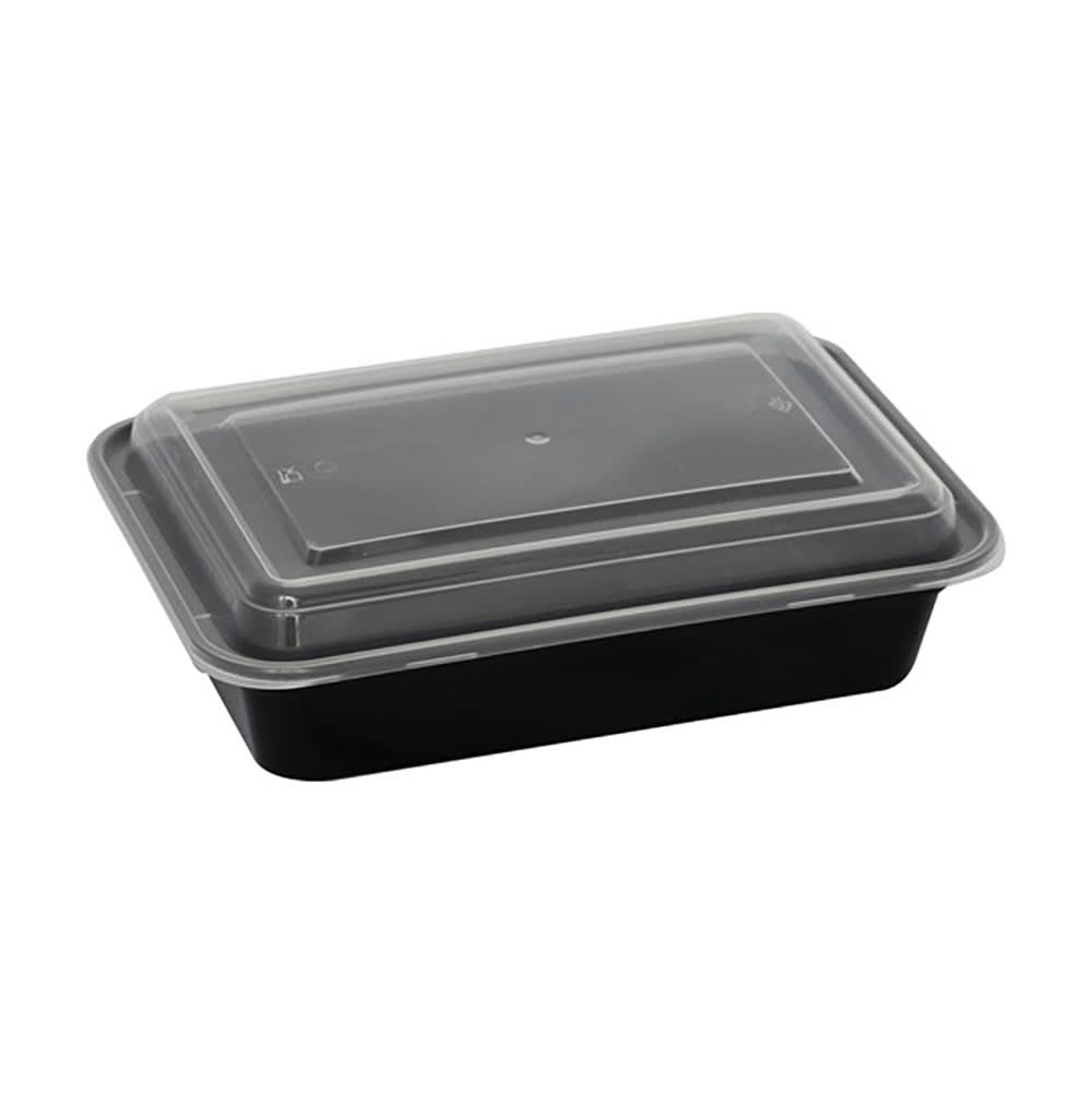 ITI 28 oz Rectangular Container w/ Lid - Plastic, Black (TG-PP-28)