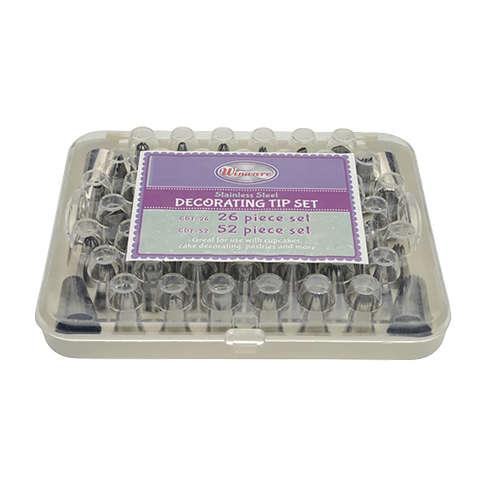 Winco CDT-26 26 Piece Cake Decorating Tube Set w/ Storage Box ...