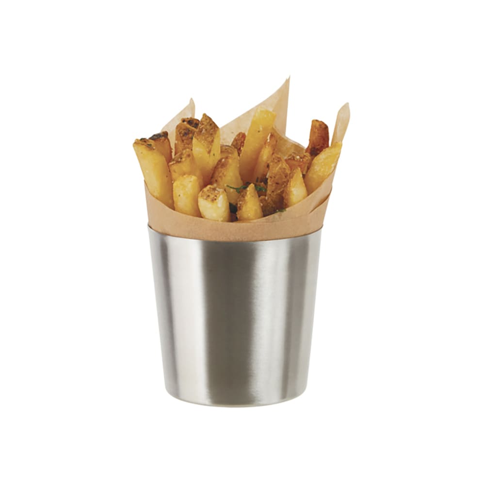 Winco SFC-35 3 1/4" Round French Fry Cup - Satin Finish, Stainless