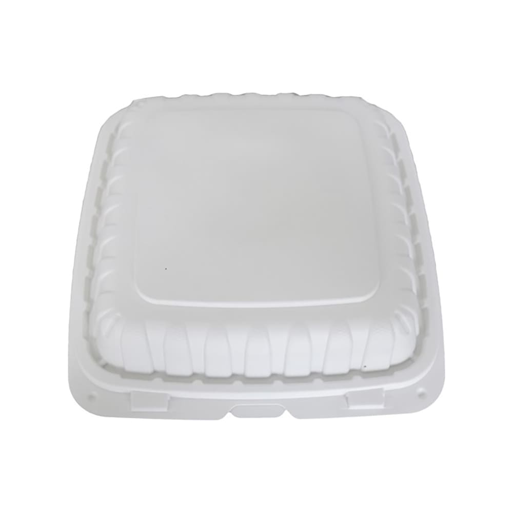 ITI Square 3-Compartment Hinged Container 9"x 9" x 3" - Plastic, White ...