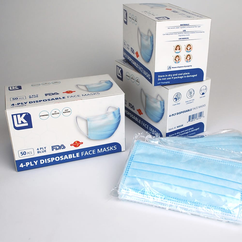 LK Packaging Disposable 3-Ply Face Masks - 7" x 3 5/8", Non Woven, Blue ...